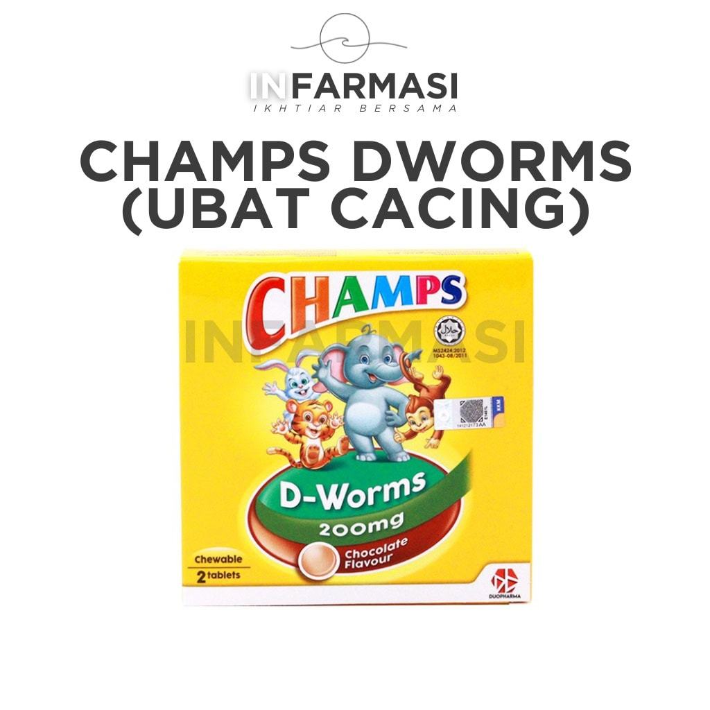 Champs D-Worms 200mg 2's Chewable Tablets - Ubat Cacing Kunyah Jenama ...