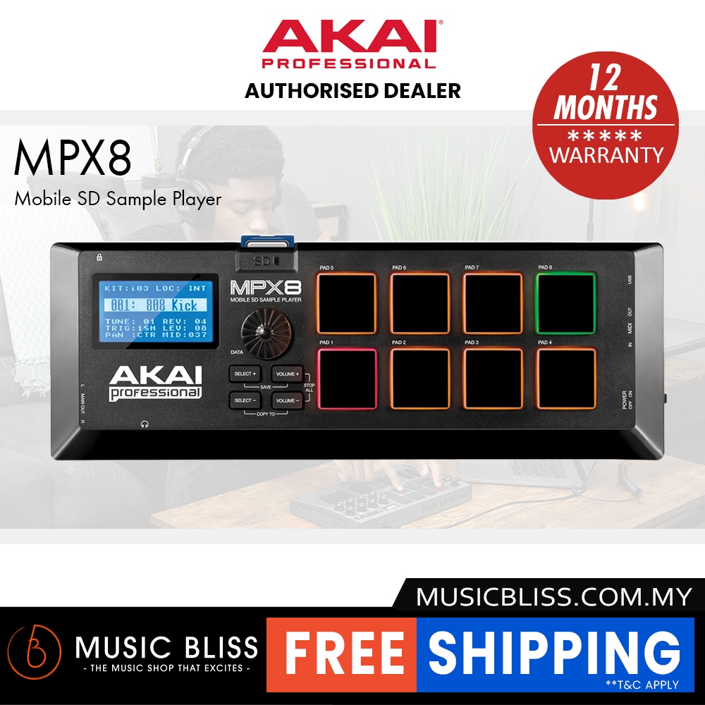 Akai Professional MPX8 8-Pad Pressure-sensitive Mobile SD Sample Player ...