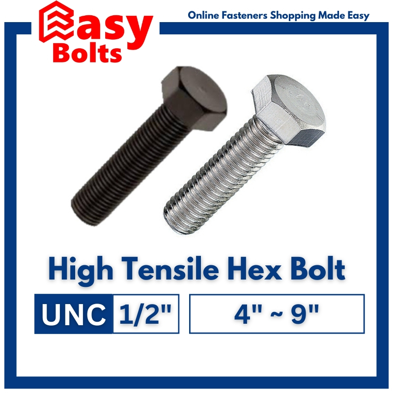 HT Hex Bolt - UNC 1/2" (Length 4" ~ 9") (Inch Coarse Thread) (Benang ...
