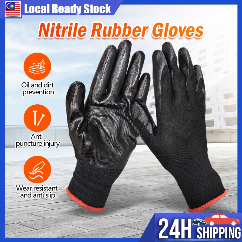 Nitrile Rubber Gloves Heavy Duty Safety Sarung Tangan Getah Latex ...