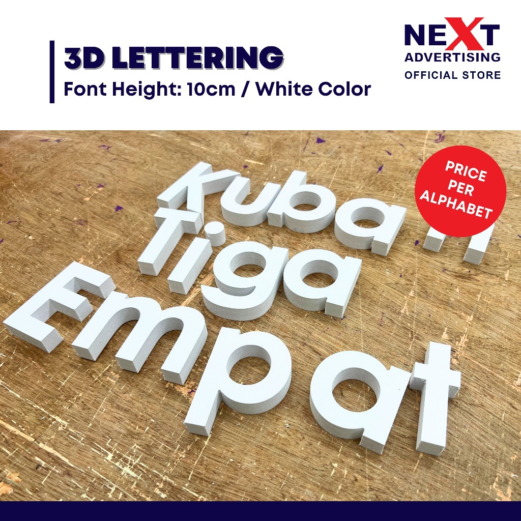 [H - 10CM] 3D Lettering & Numbering | White Color | Hiasan Dinding 3D ...