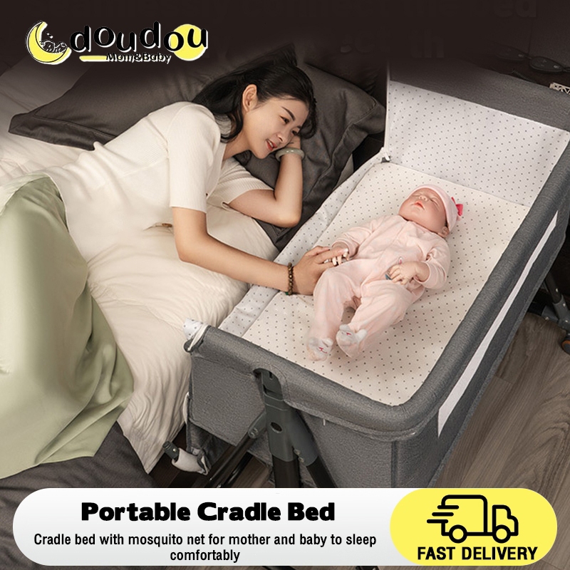 Baby Cot Bed baby side bed Folding Baby Cradle Bed Portable Cotton Crib ...
