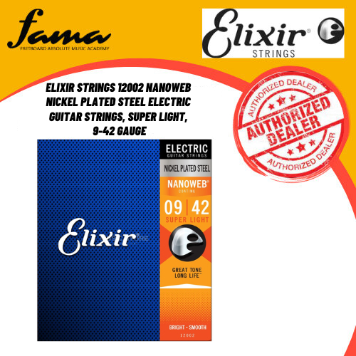 [FAMA]Elixir Strings 12002 Nanoweb Nickel Plated Steel Electric Guitar Strings, Super Light, 9 ...