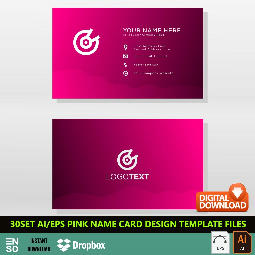 30-Set Ai/EPS Pink Name Card Design Template Files | Editable Adobe ...