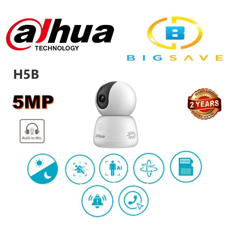 DAHUA 5MP H5B INDOOR FIXED-FOCAL WI-FI PAN & TILT NETWORK CAMERA | Shopee Malaysia