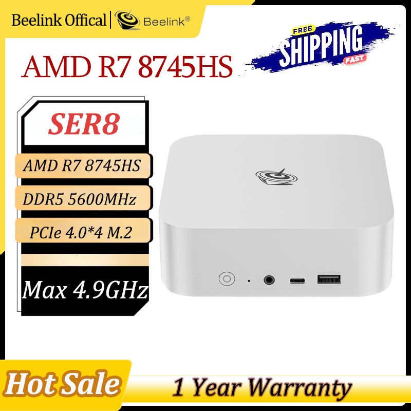 Beelink SER8 MINI PC AMD Ryzen 7 8745HS DDR5 5600MHz Radeon 780M PCIe 4.0 M.2 Windows 11 Pro ...