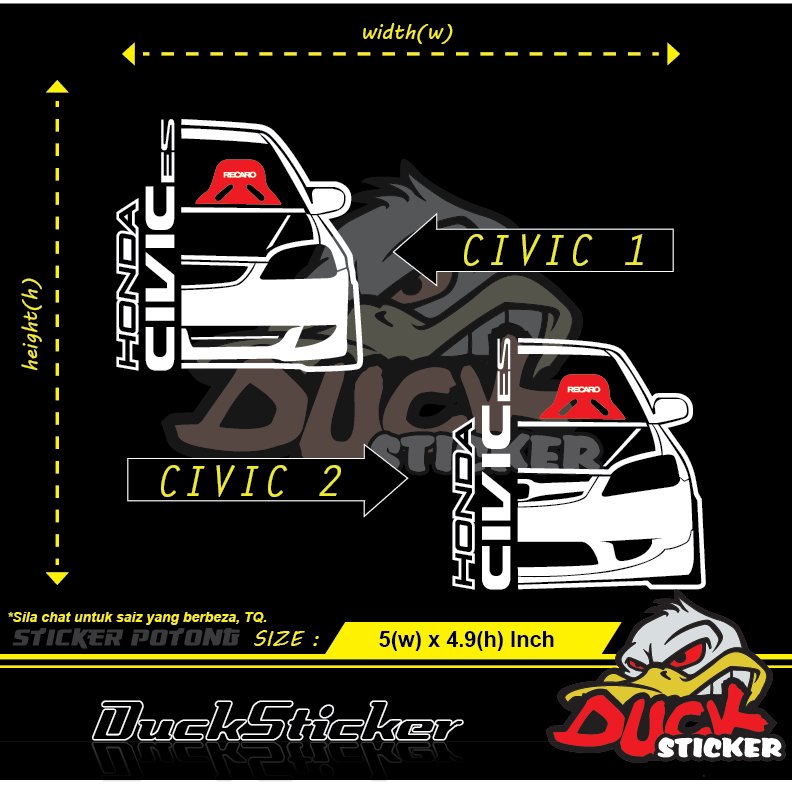 HONDA CIVIC ES (FRONT) STICKER 1PCS #cuttingsticker #honda #civic #jdm ...