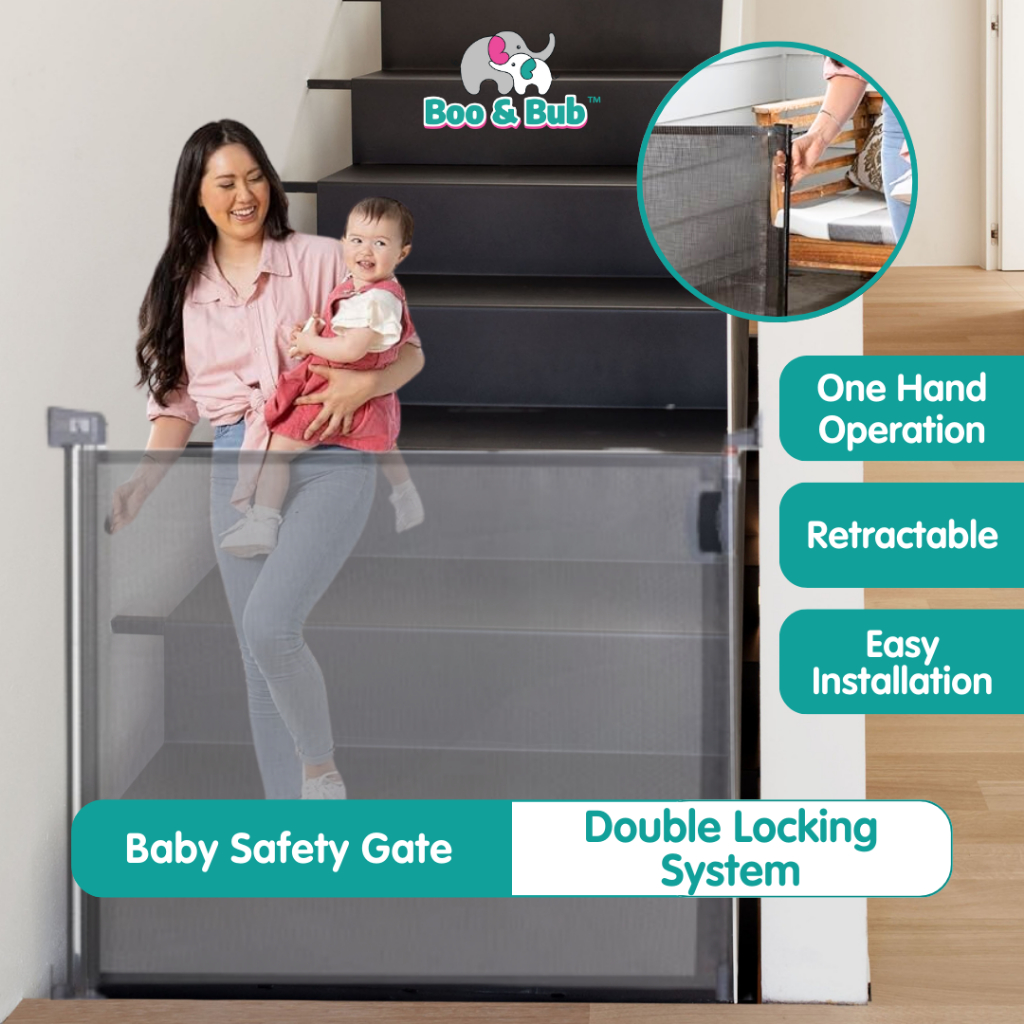Boo&Bub Retractable Baby Gate Pagar Baby Safety Gate For Stairs Pagar ...