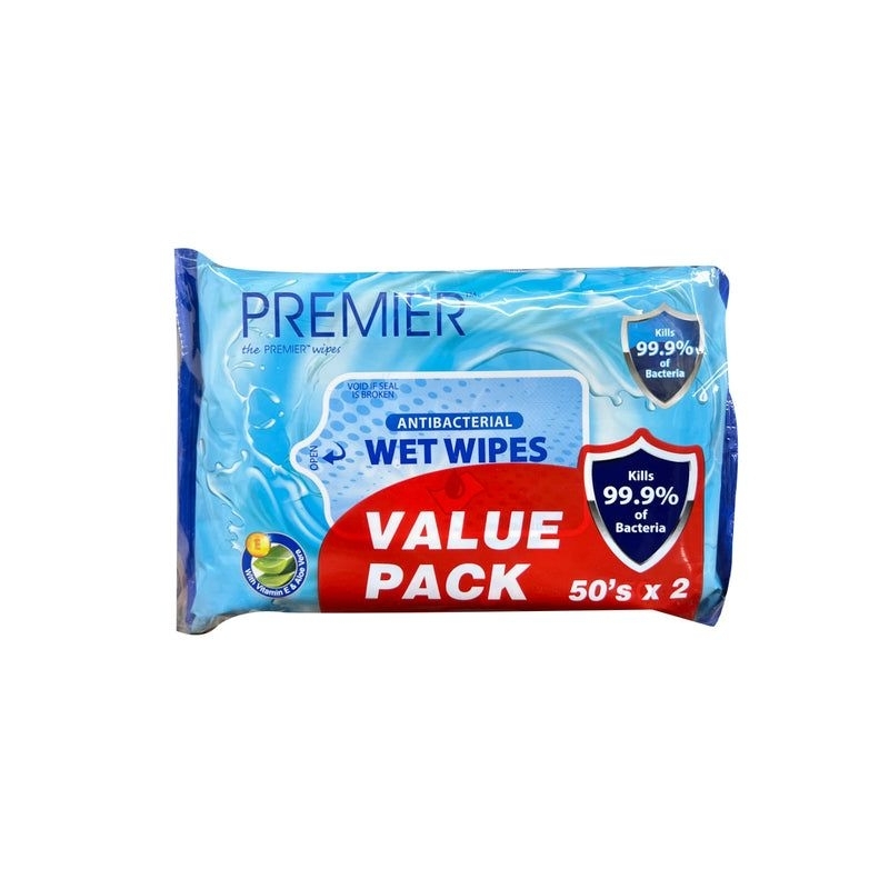 Premier Antibacterial Wet Wipes Tissue 2in1 (50's x 2 Packets) | Shopee ...
