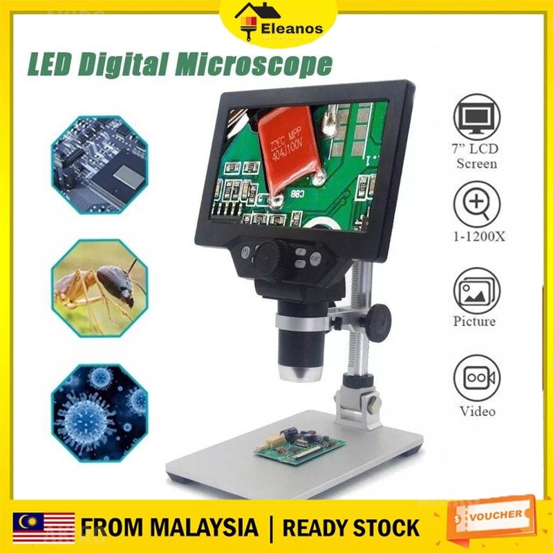 🔍7 Inch HD Digital Microscope 1200X Magnification Microscope Lab LCD ...