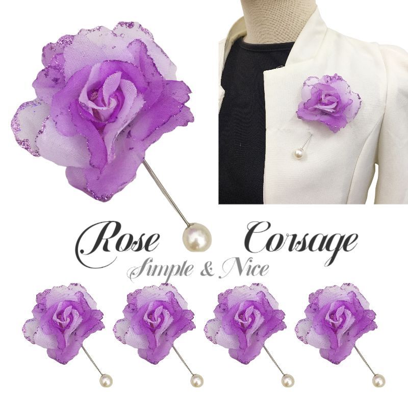 Pearl Corsage Brooch pin corsage flower Purple corsage Rose wedding ...