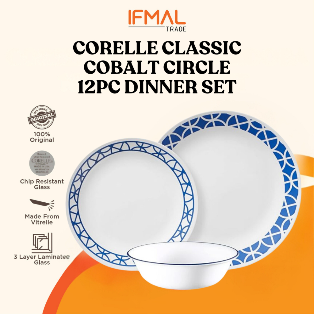 Corelle Classic Cobalt Circle 12pc Dinner Set Tableware Set Pinggan ...