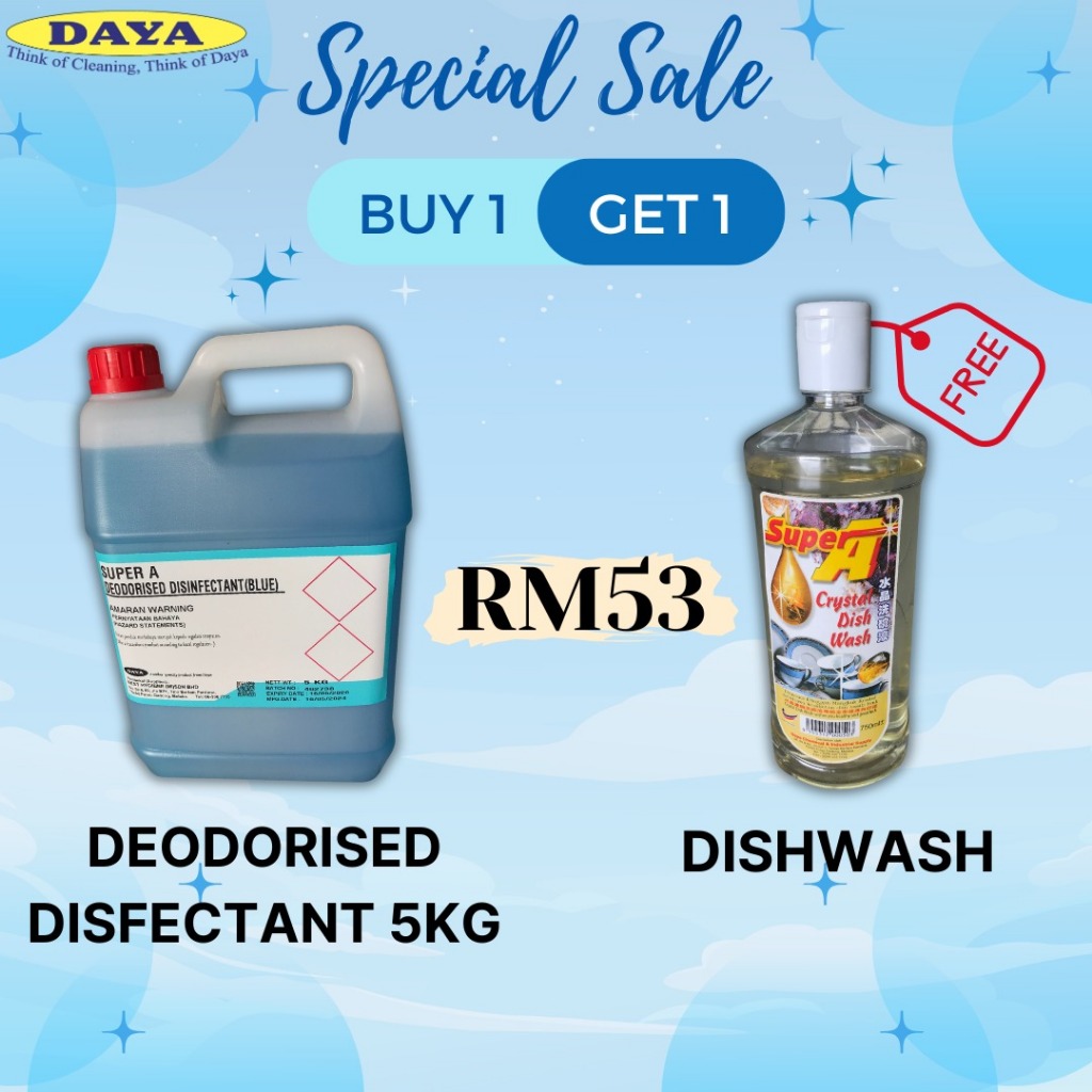 BUY 1 FREE 1 Super A Deodorised Disinfectant [Blue] 5kg FOC Super A Dishwash 750ml | Shopee Malaysia