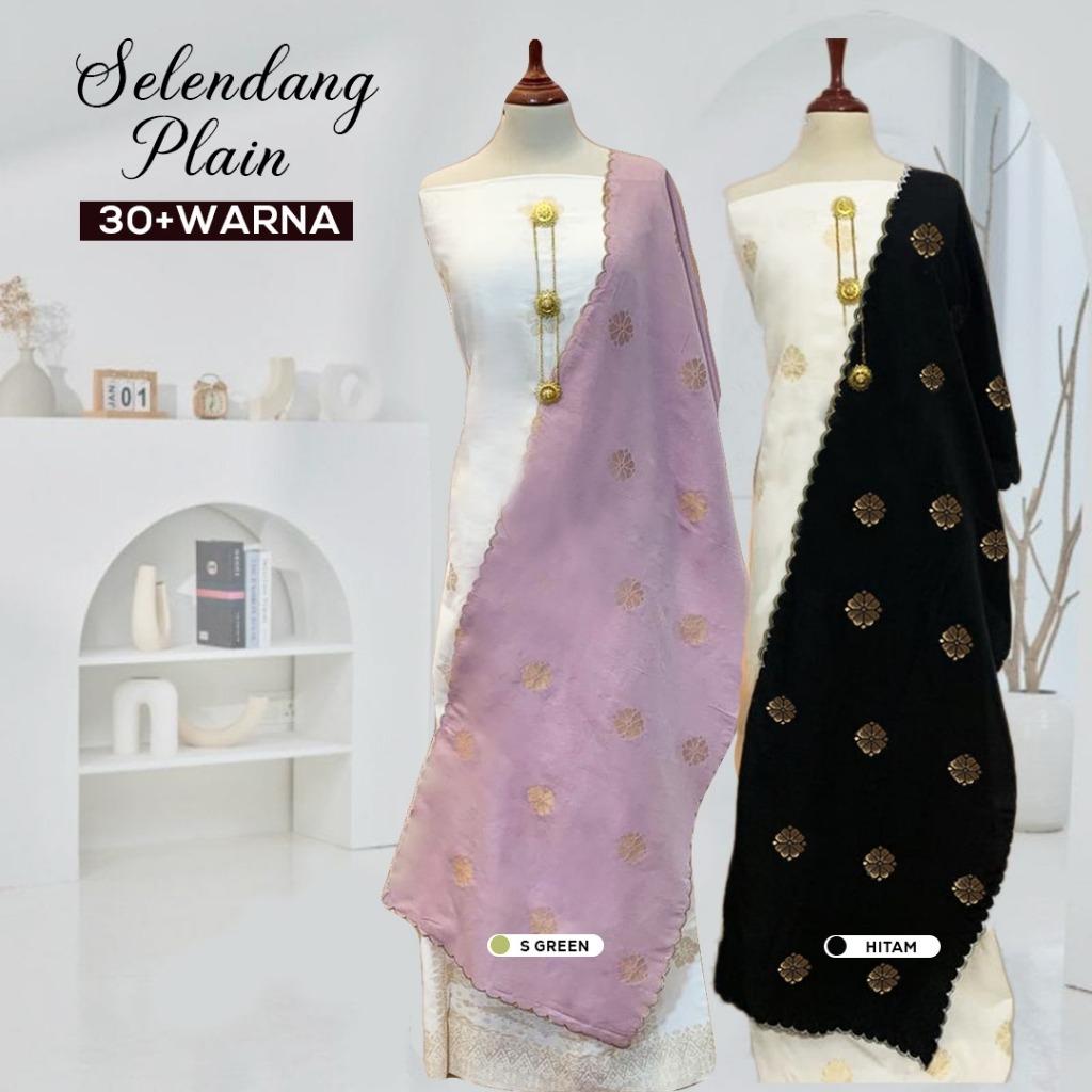 Selendang Plain Cotton Songket Tenun - Tudung Shawl Sulam Haji Raya ...