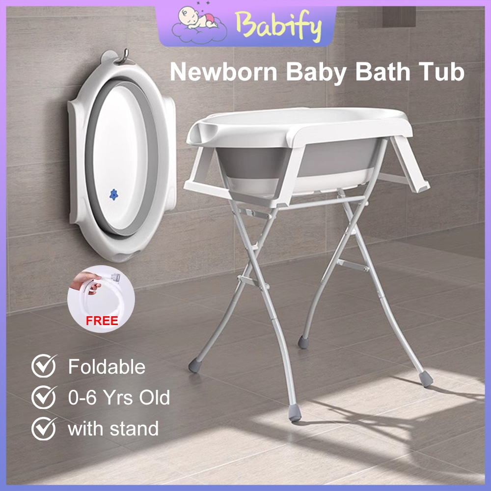 Newborn Foldable Baby Bath Tub With Stand No Need To Bend Over Tempat ...