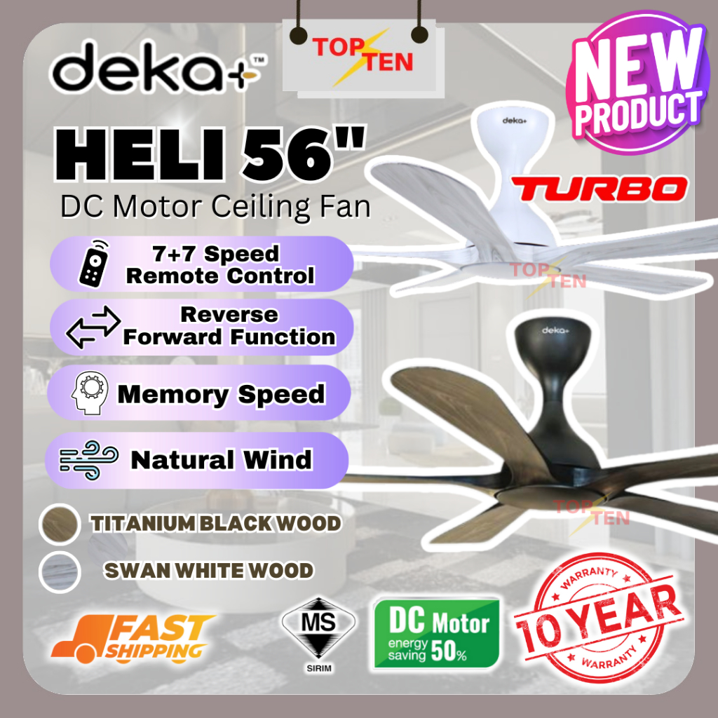 DEKA+ HELI 56'' Ceiling Fan 5 Blades 14 Speeds TURBO Speed Remote ...