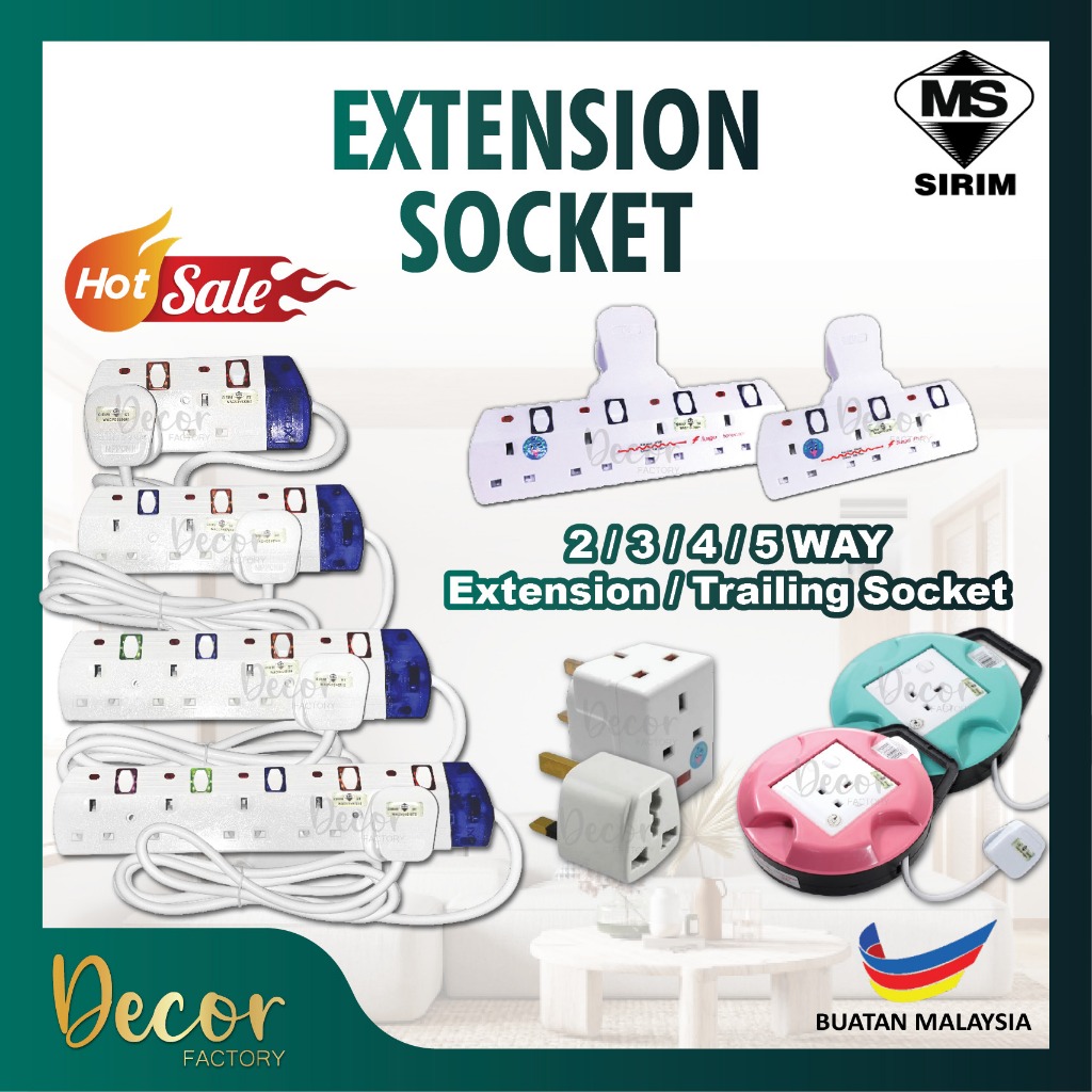 [sirim] 2m Trailing Extension Trailing Socket Extension Plug Extension Socket Extension Wire