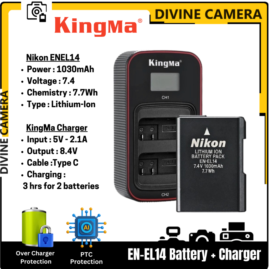 Nikon EN-EL14 Rechargeable Lithium-Ion Battery/Charger & KingMa Dual ...