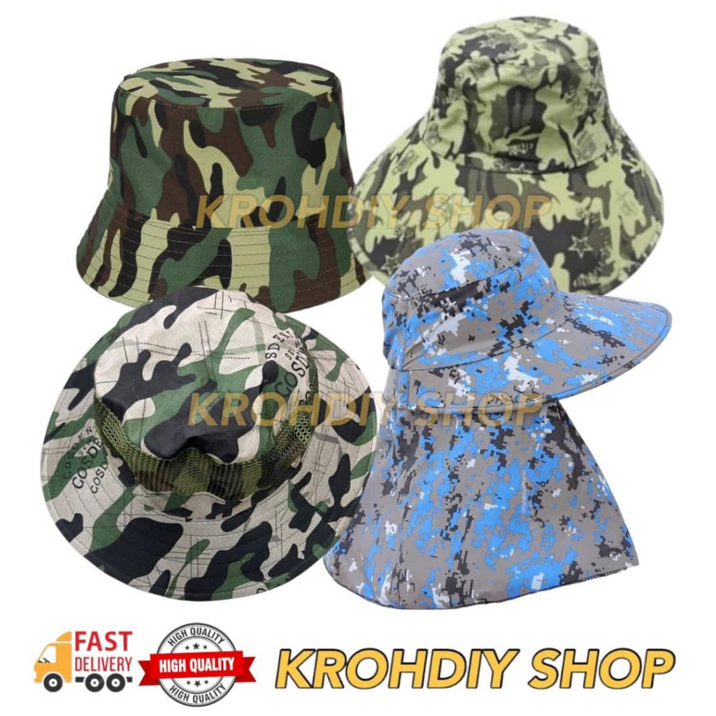 Camouflage Military Army Anti UV Topi Kerja Hadang Panas Two-sided ...