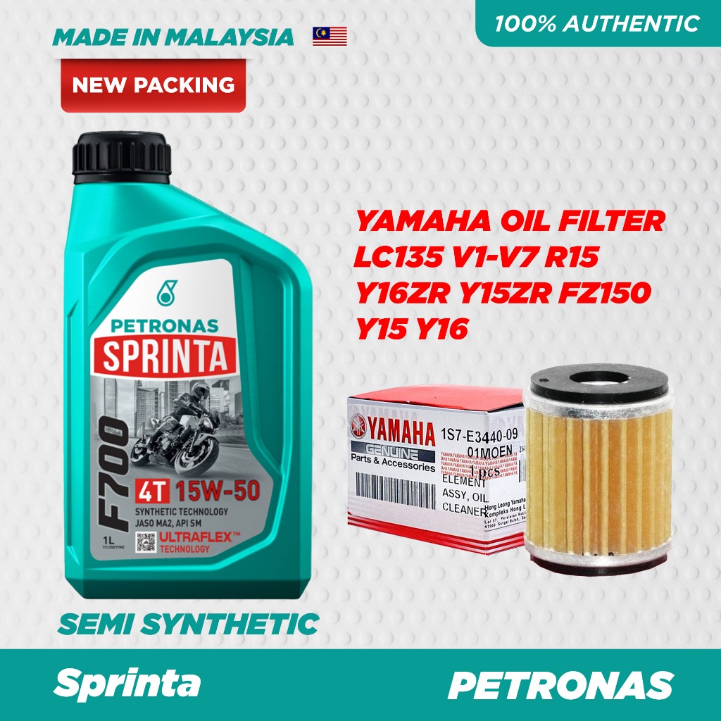 [WITH YAMAHA LC135 OIL FILTER] PETRONAS SPRINTA F700 4T 15W50 Semi ...