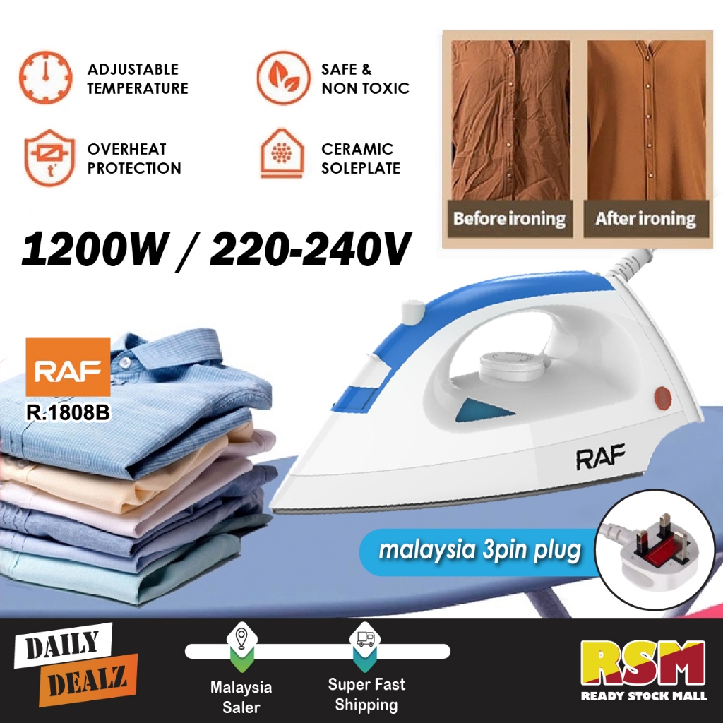 RAF R.1808B Electric Steam Iron 1200W Adjustable Control Temperature ...
