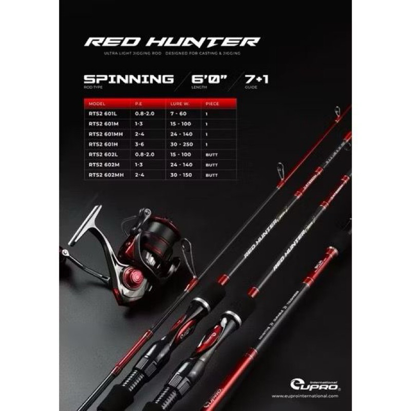 EUPRO RED HUNTER GEN2/ GEN1 JIGGING ROD (SOLID CARBON) (SPINNING ...