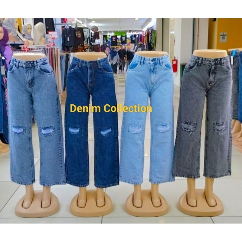 Denim Wide Leg Palazzo Granding Acid Wash Size 24-36 Ready Stock ...