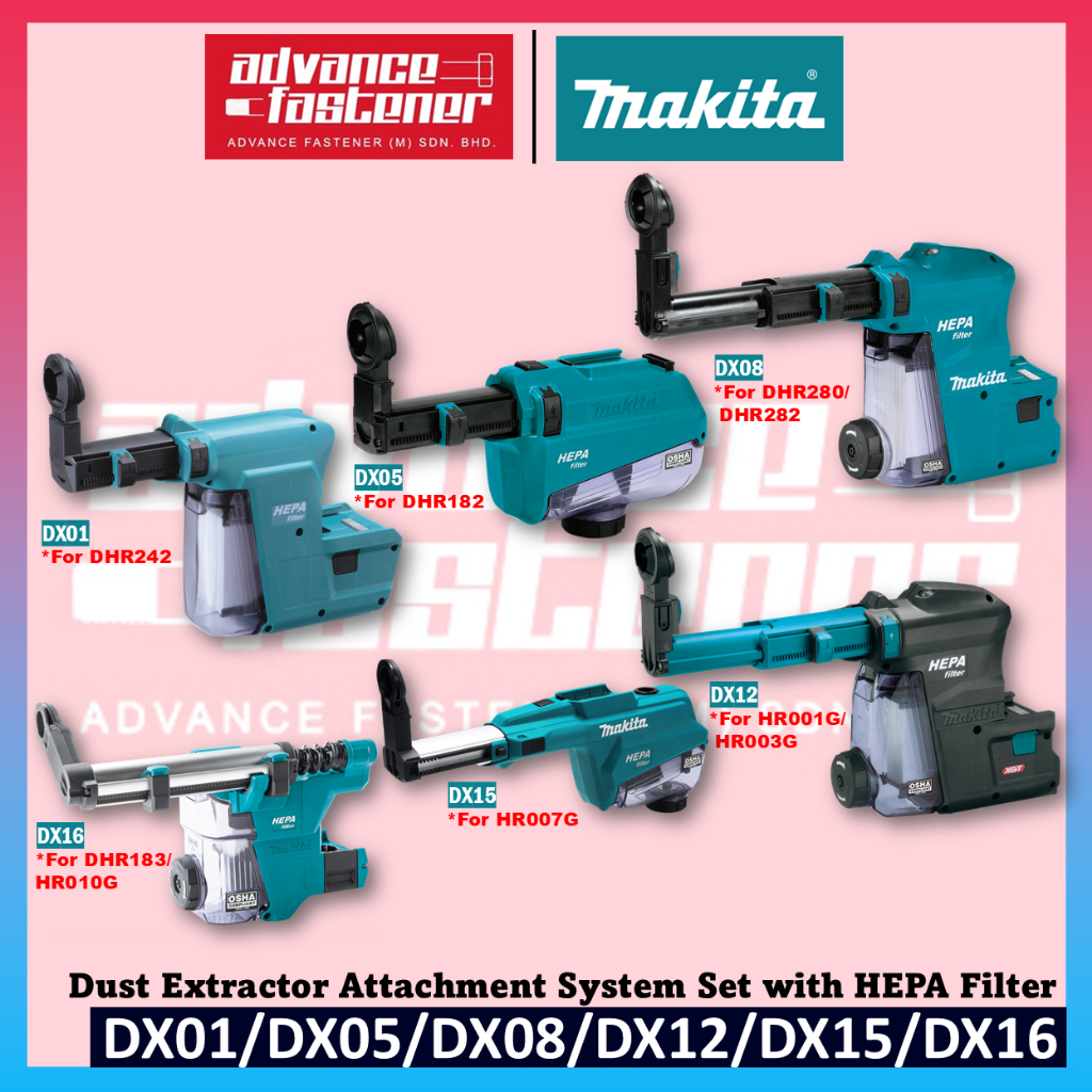 Makita Dust Extractor Attachment System Set with HEPA Filter DX01 / DX05 / DX06 / DX08 / DX12 ...