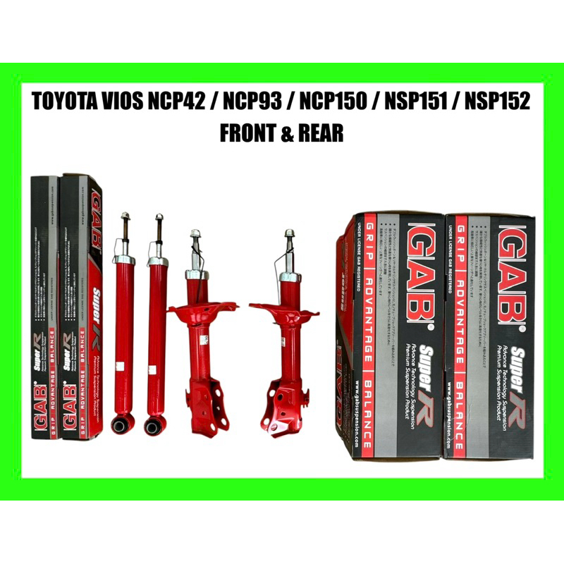 GAB ABSORBER SUPER R HEAVY DUTY TOYOTA VIOS / YARIS NCP42 / NCP93 / NCP150 / NSP151 / NSP152 ...