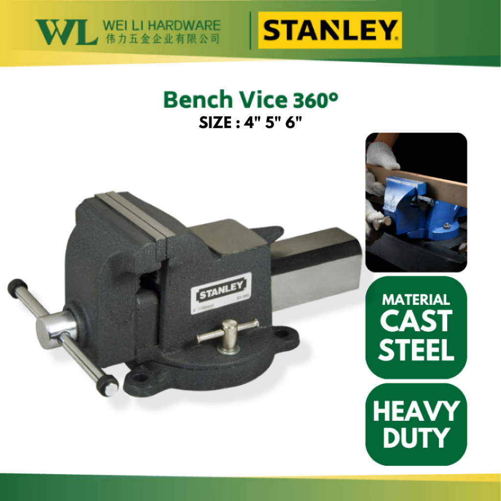 STANLEY 4"- 6" Rotatable Cast Iron Steel Bench Vice With Swivel Base ...
