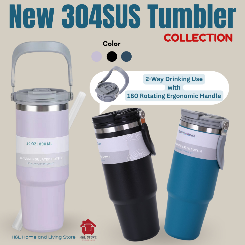 890ml 304 Stainless Steel Insulated Handheld Hot Cold Thermos Cup Flask Water Bottle Vacuum ...