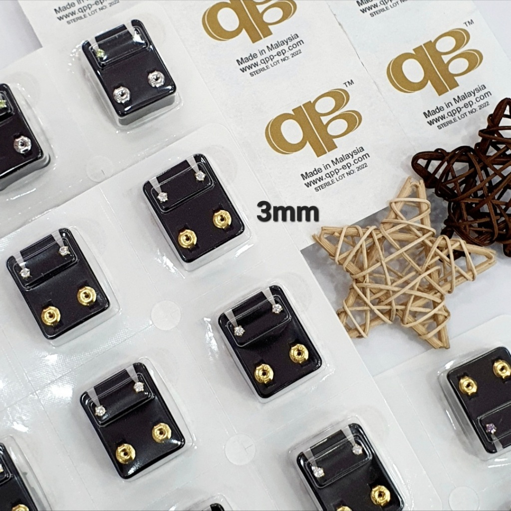 READY STOCK 】( 1 PAIR ) ( 3MM ) ( STAINLESS STEEL / GOLD PLATED ) QPP ...