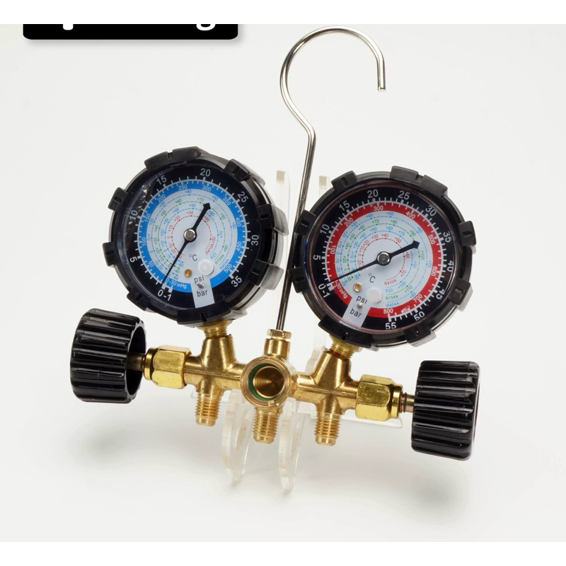 ANALOG MANIFOLD DOUBLE GAUGE REFRIGERATION & AIRCOND CHECK PRESSURE GAS ...