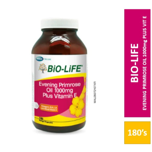 BIO-LIFE EVENING PRIMROSE OIL 1000 MG PLUS VITAMIN E (180 SOFTGEL ...