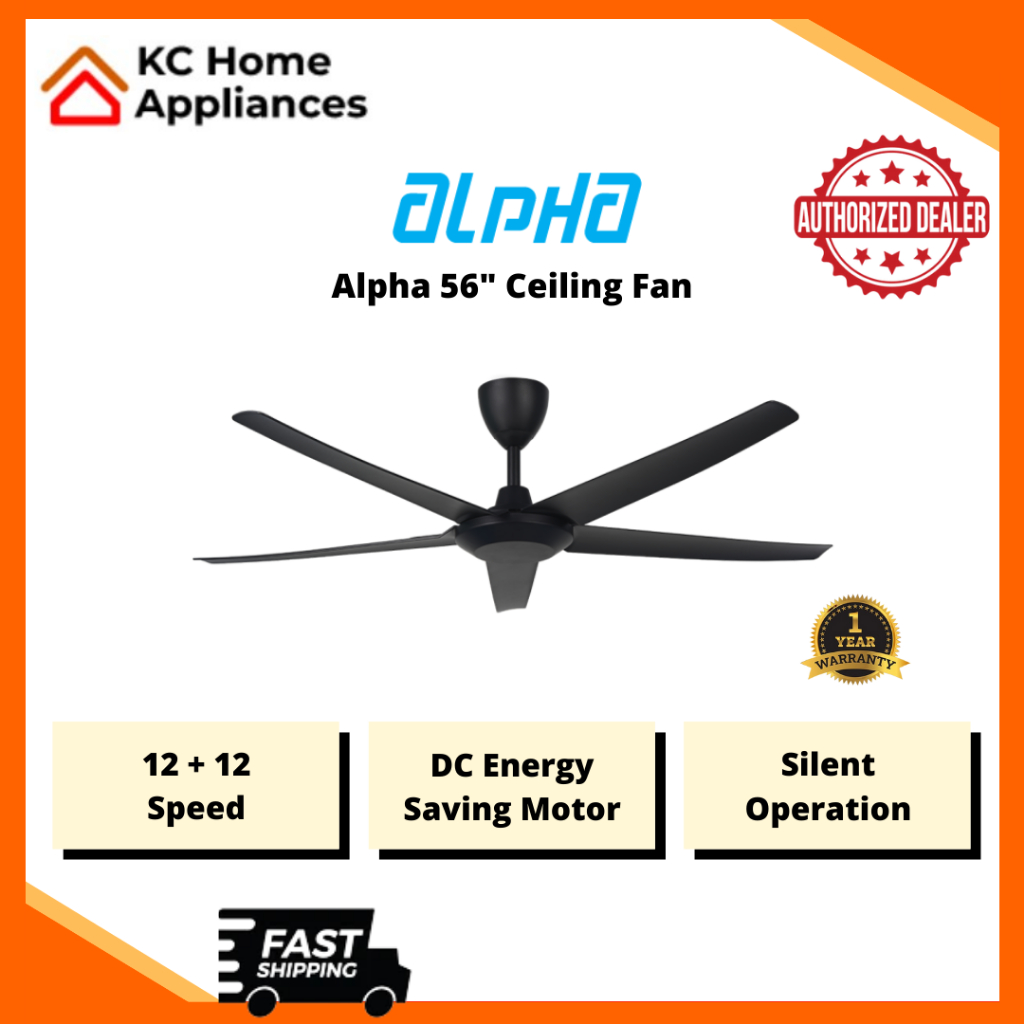 Alpha 56" Ceiling Fan | 45W | 12+12 Speed | With Remote | Black / White ...