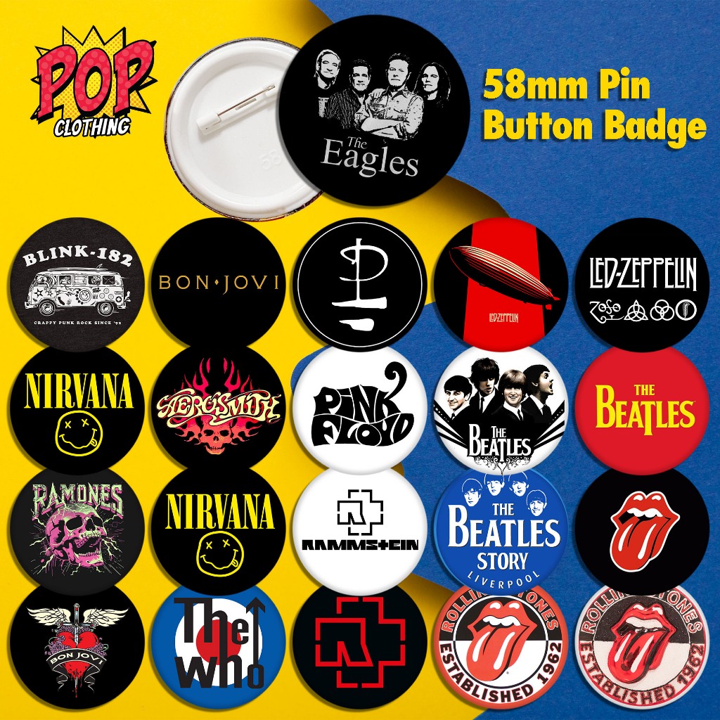 Rock Bands Graphic Designs 58mm Button Badge with Pin (P086-P120 ...