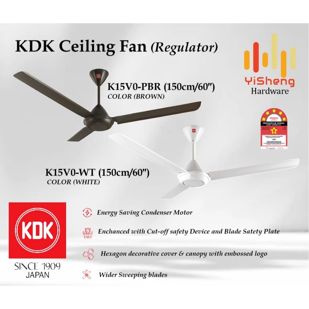 Kipas KDK 60" 3 Blade Regulator Ceiling Fan (K15VO White / K15VO-PBR ...