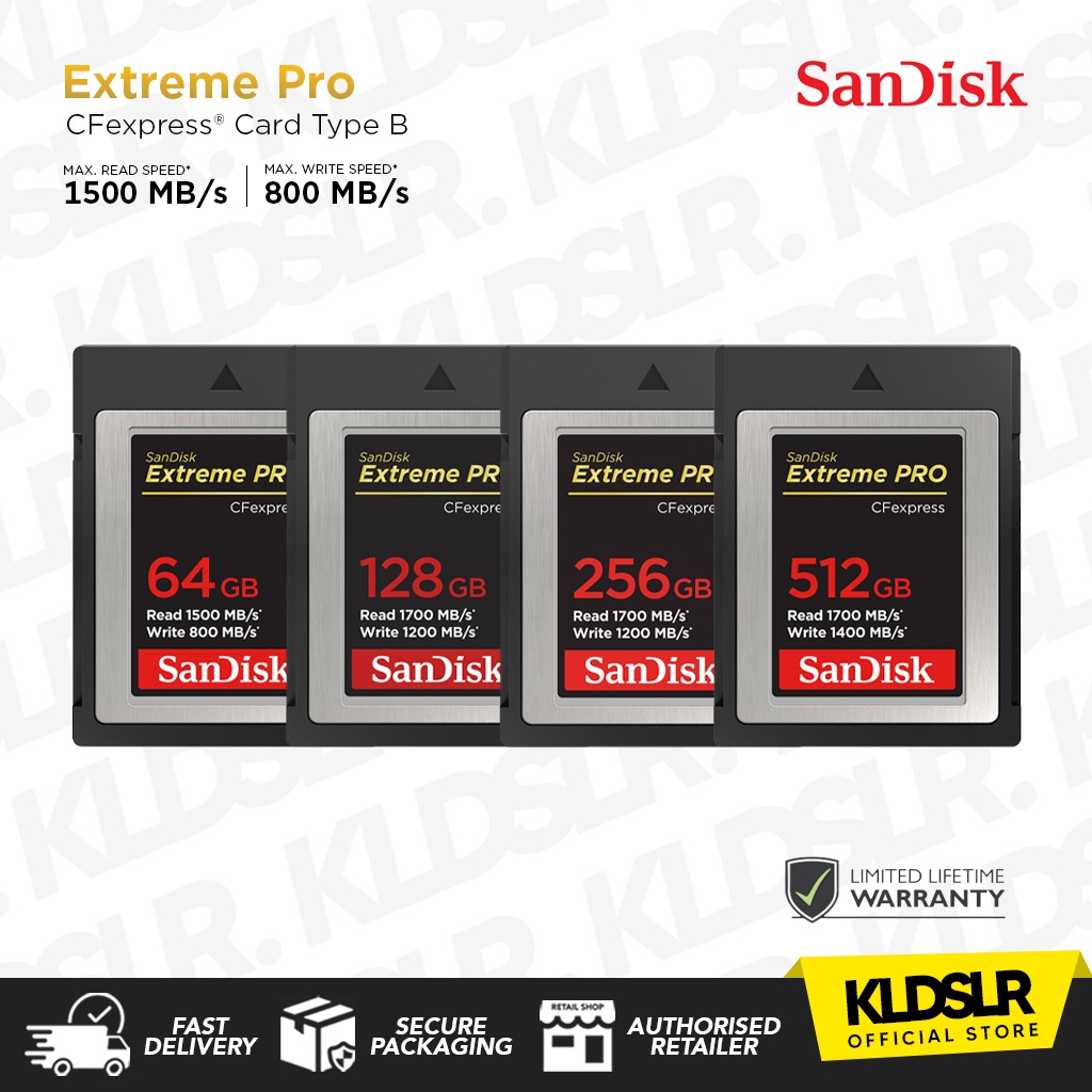 SanDisk Extreme Pro CFexpress Card Type B Memory Card 1500-1700MB/s ( 64GB / 128GB / 256GB ...