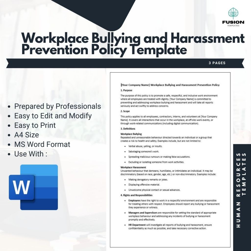 Workplace Bullying and Harassment Prevention Policy Template | Shopee ...