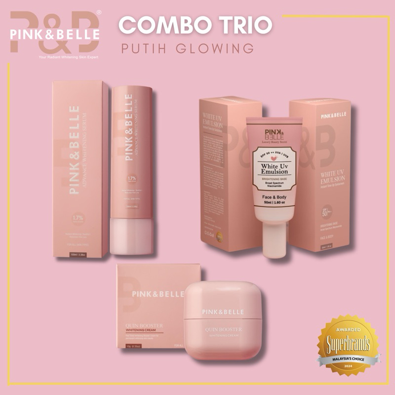 TRIO PUTEH GLOWING PINK&BELLE(1 SUNSCREEN UV + 1 QUIN BOOSTER + 1 SERUM ...