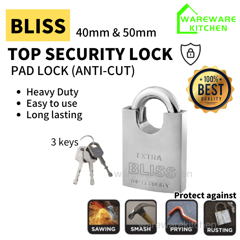 Bliss Anti-Cut Padlock 40mm 50mm Highest Security Ultimate Safety with ...