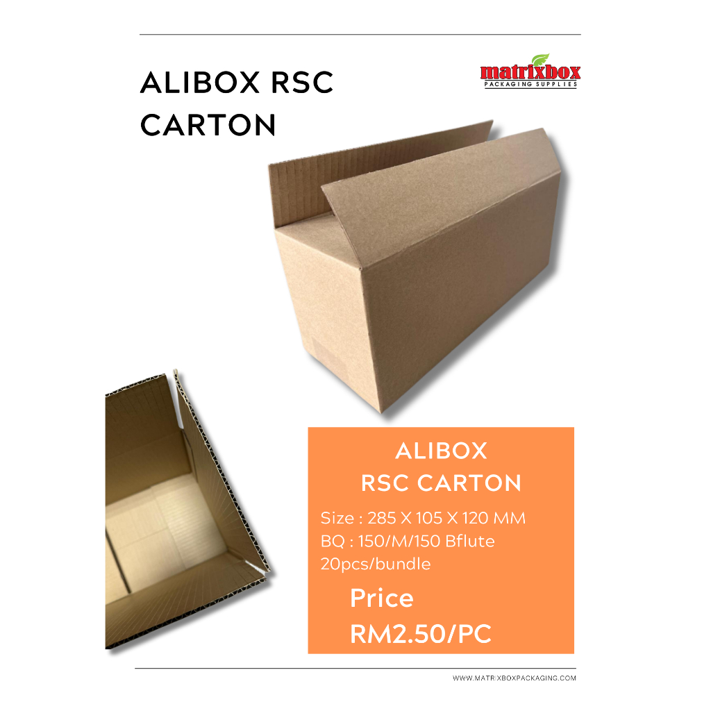 Alibox Rsc Carton 285 x 105 x 120 MM Bflute 20pcs/pack | Shopee Malaysia