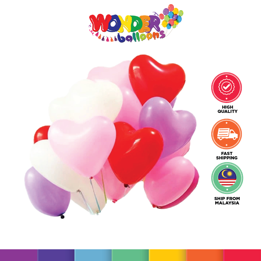 (100 PC) BK Brand Hi-Quality 12 inch Heart Shape Latex Balloons Perfect ...