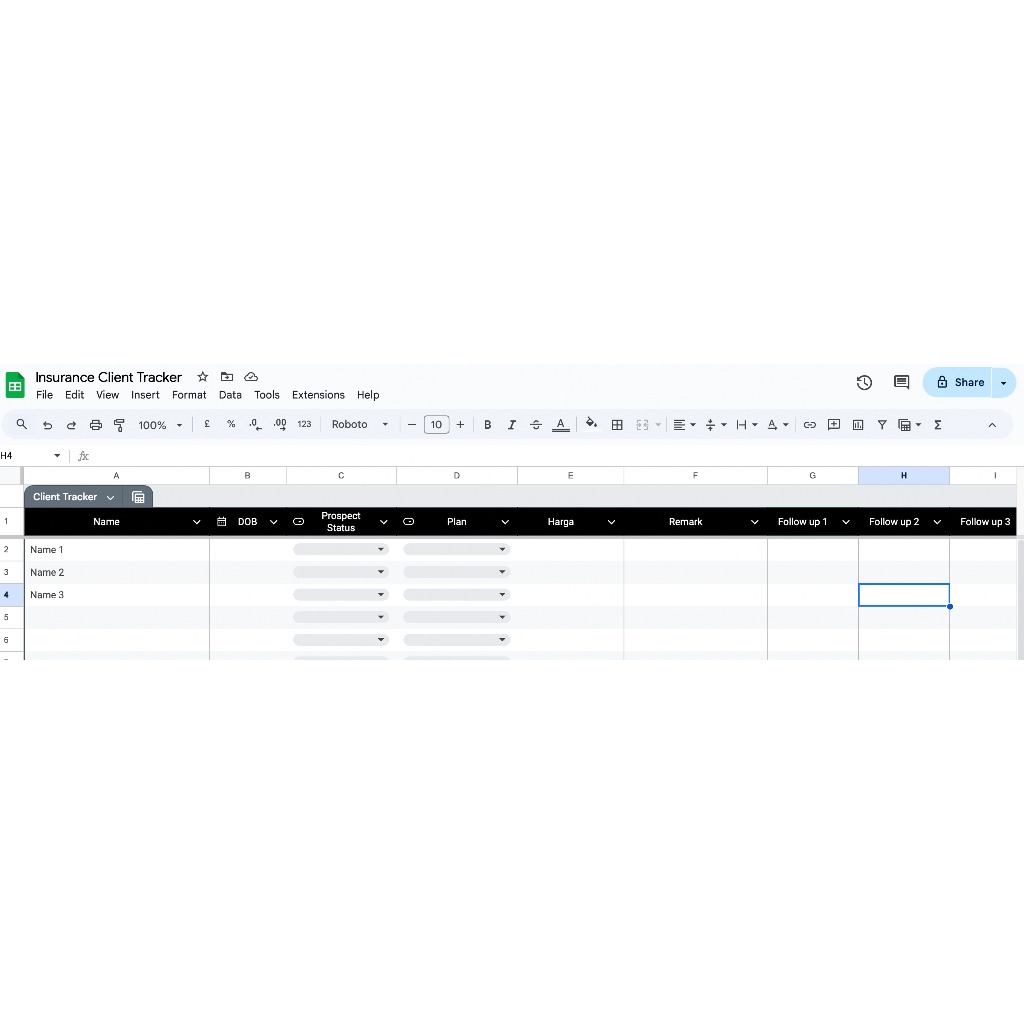 Client tracker Googlesheet for Insurance Agent | Shopee Malaysia