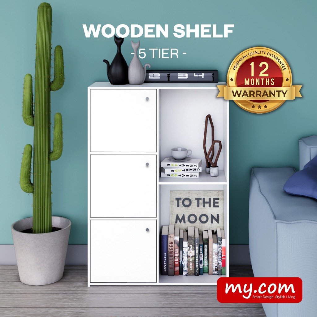 *READY STOCK* 5 Tier Bookshelf with 3 Doors my-com Almari Buku Budak ...