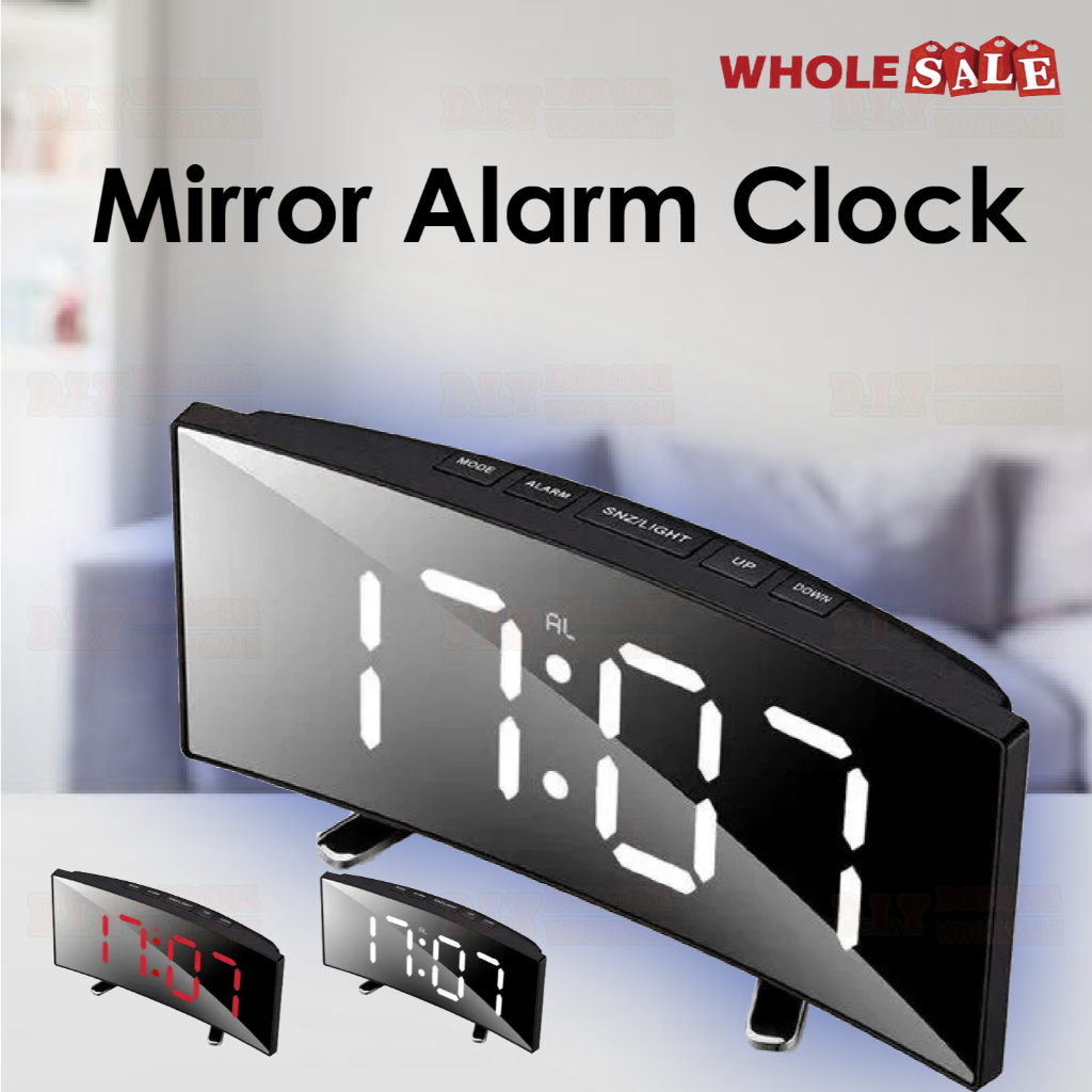 Curve Digital Alarm Office Clock 12-24 Hours Sound Control Mirror LED ...
