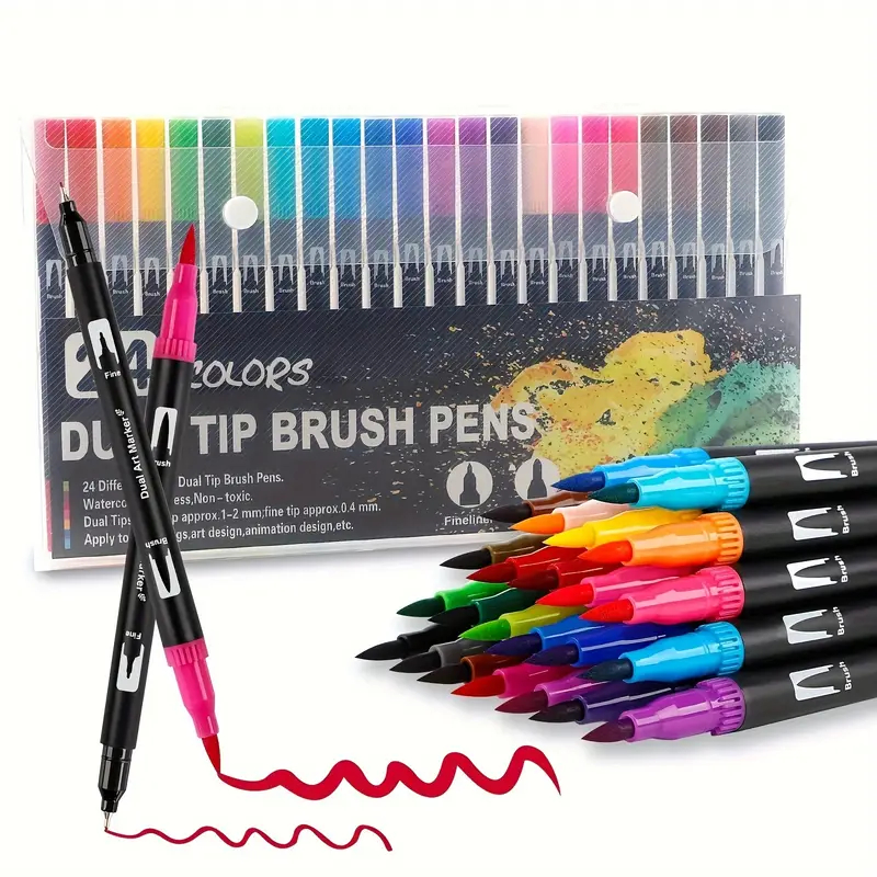 Dual Brush Marker Pens Watercolor Drawing 学生儿童 Pen Fine Point Brush Tip ...