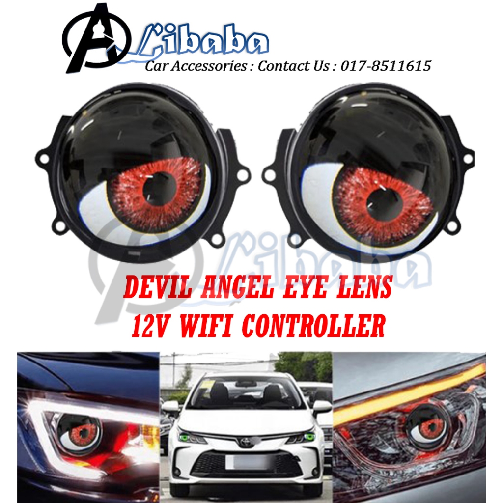 [2pcs] 3" inch 12V Car LED Devil Eyes Demon Devil Eye Lenses With APP ...