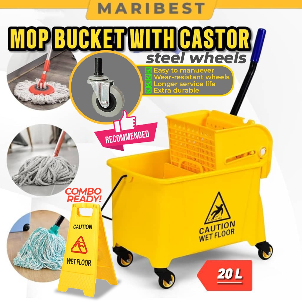 8068 Mop Cart Bucket c/w Wheel Castor 20L Cleaner Pail Janitor Double ...