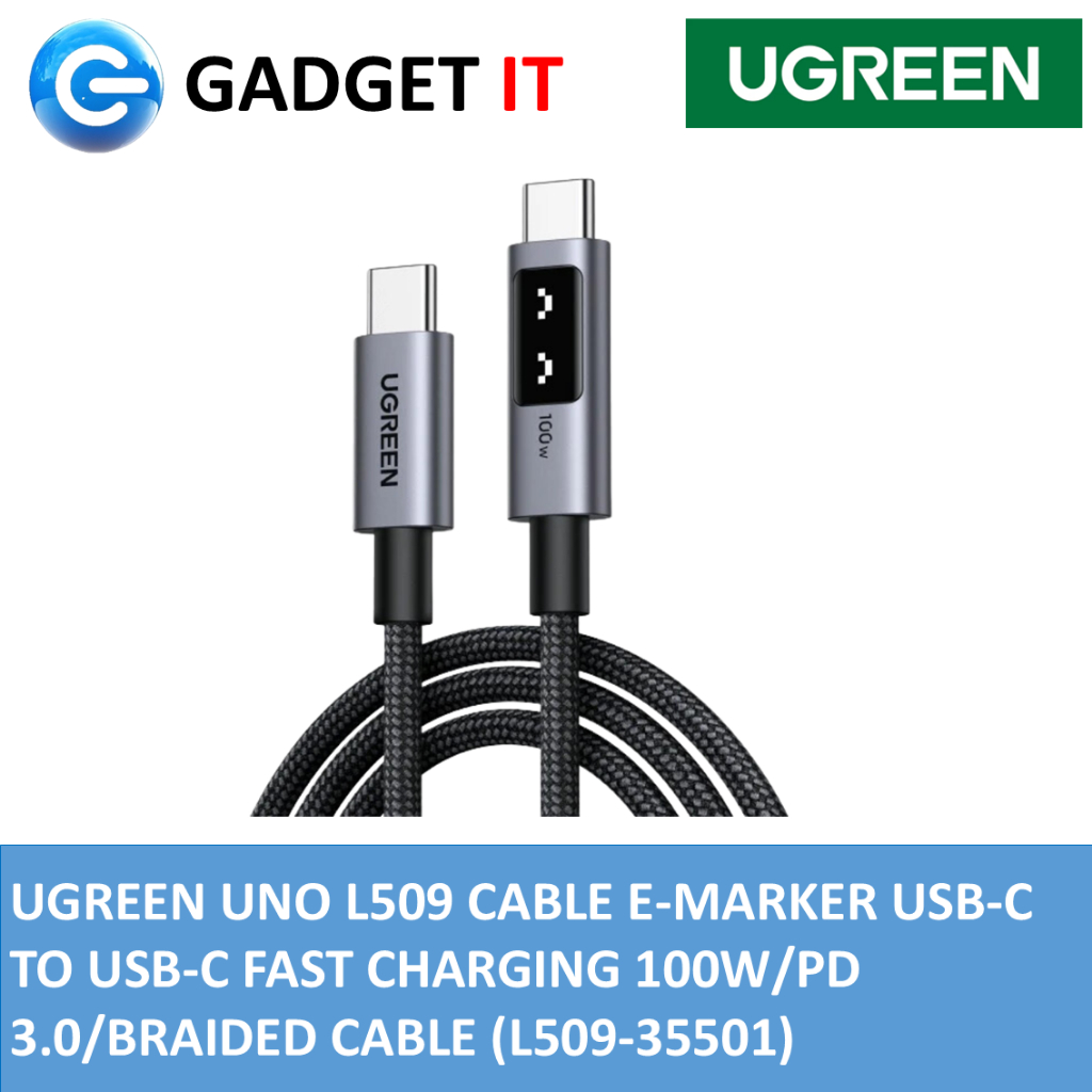 UGREEN UNO L509 CABLE E-MARKER USB-C TO USB-C FAST CHARGING 100W/PD 3.0/BRAIDED CABLE (L509 ...